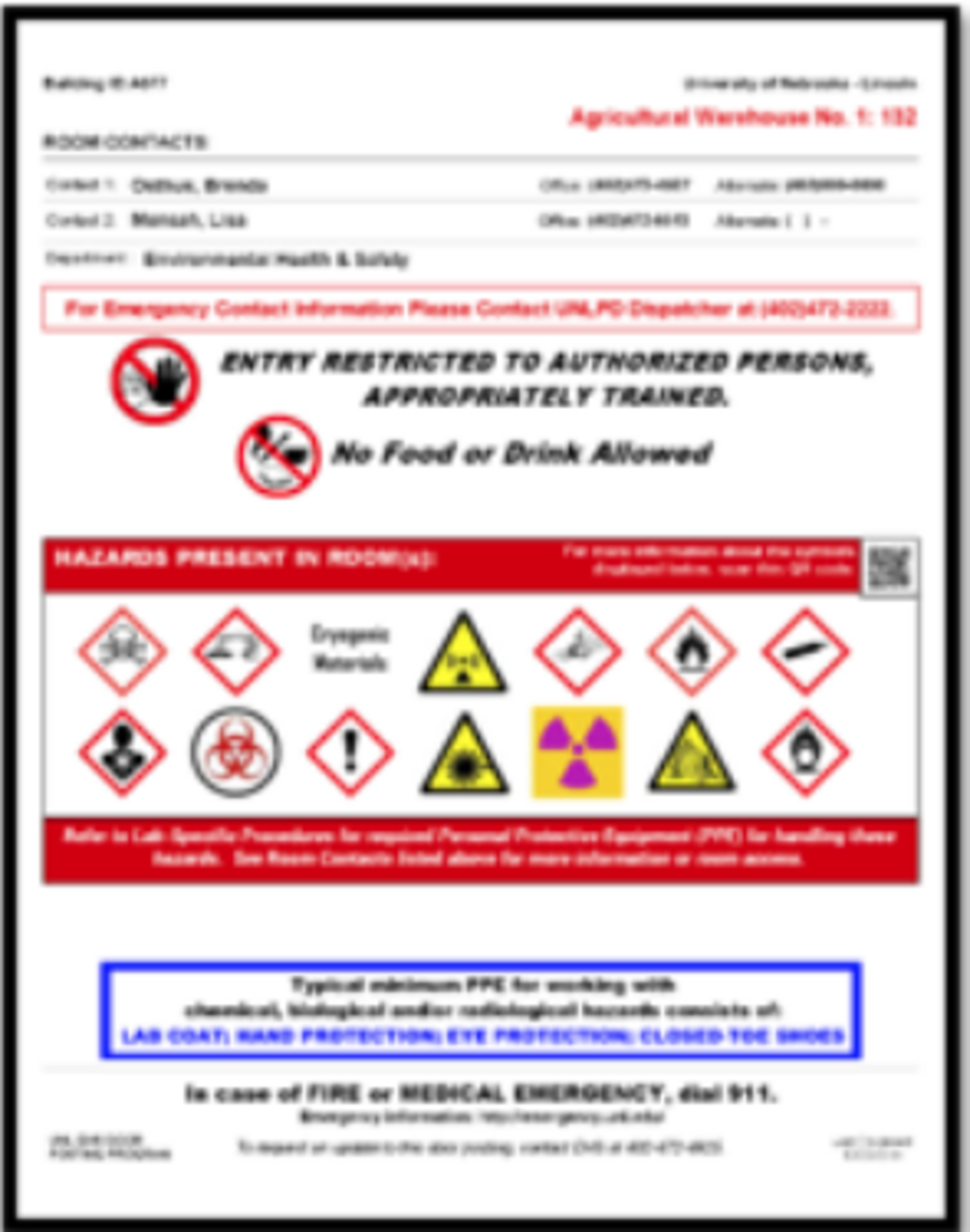 CHE01: Door placards - entrances where chemicals used/stored ...